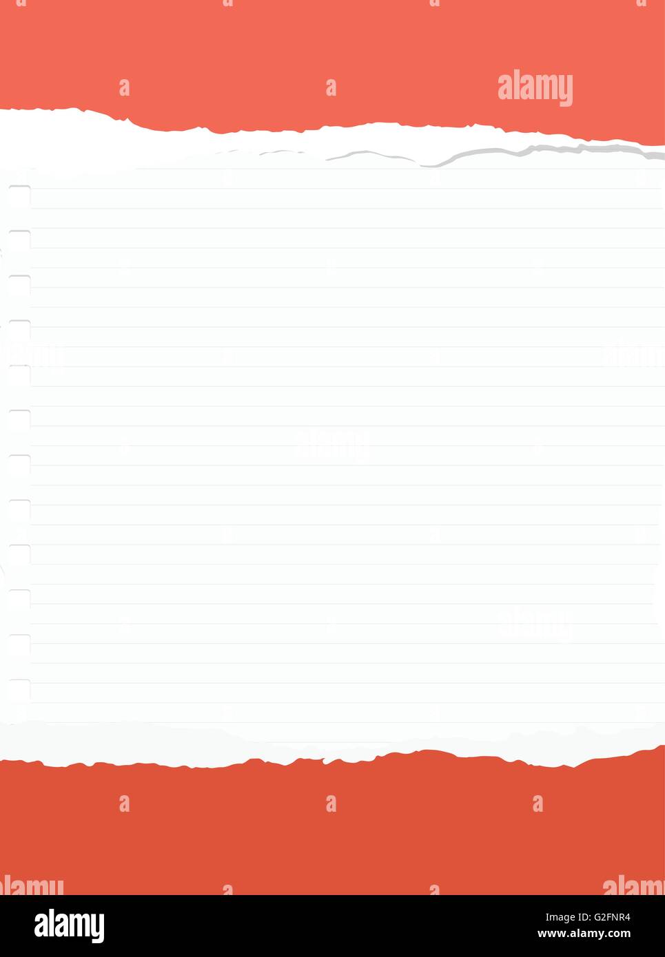 Red torn paper pieces are stuck on lined notebook sheet Stock Vector ...