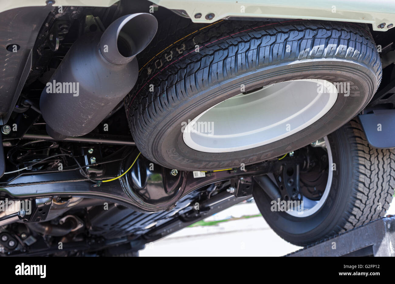 View from the bottom of the car Toyota Land Cruiser Stock Photo - Alamy