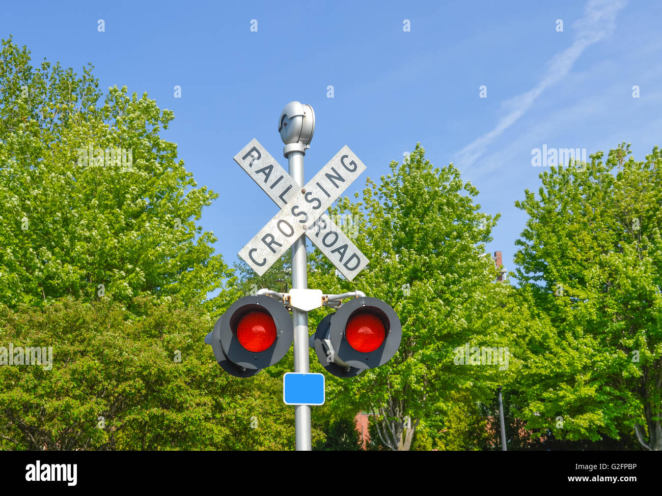 Railroad crossing sign in Burlington, Vermont Stock Photo - Alamy