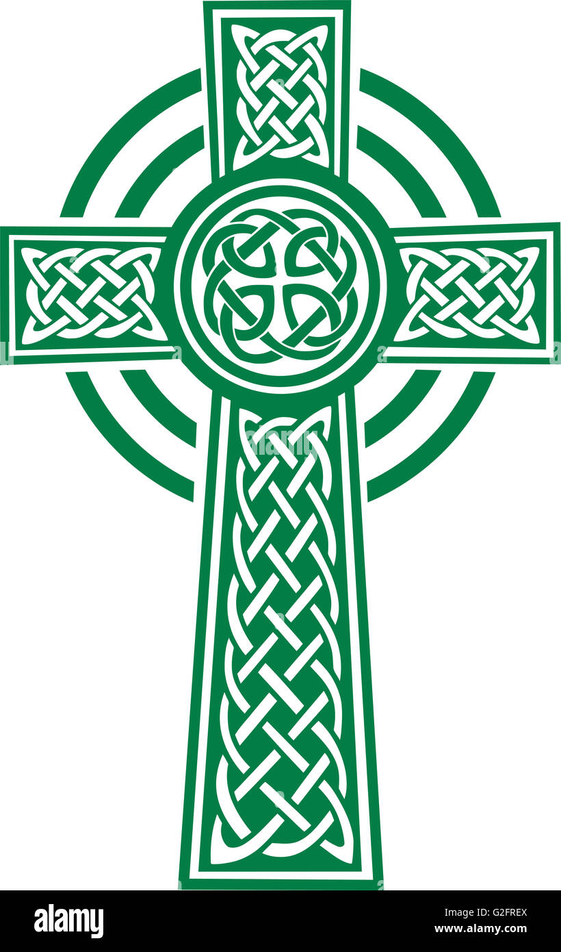 Green celtic cross with details Stock Photo - Alamy
