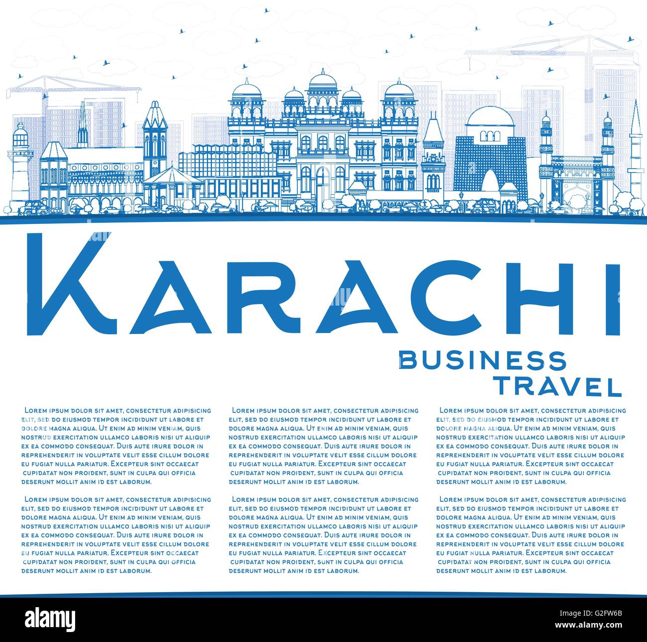 Outline Karachi Skyline with Blue Landmarks and Copy Space. Vector ...