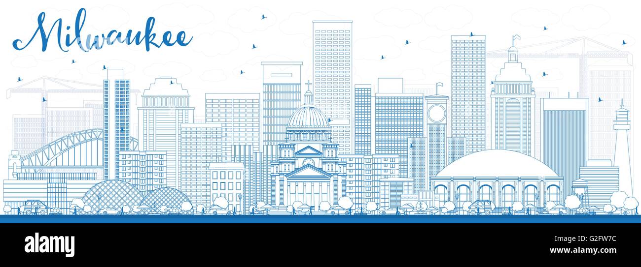 Milwaukee skyline outline blue hi-res stock photography and images - Alamy