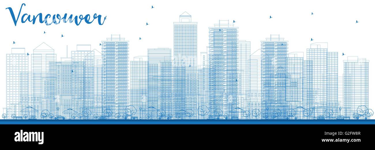 Outline Vancouver skyline with blue buildings. Vector illustration ...
