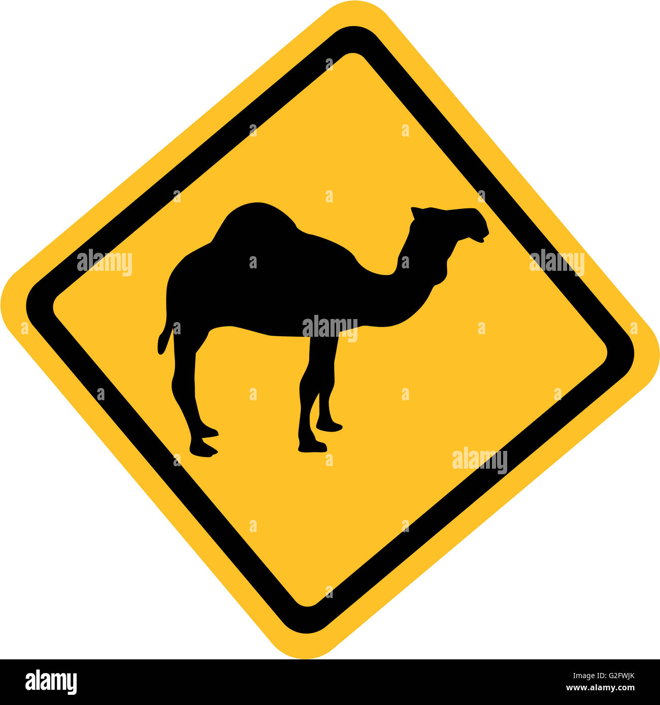 Yellow sign with camel and dromedary Stock Photo - Alamy
