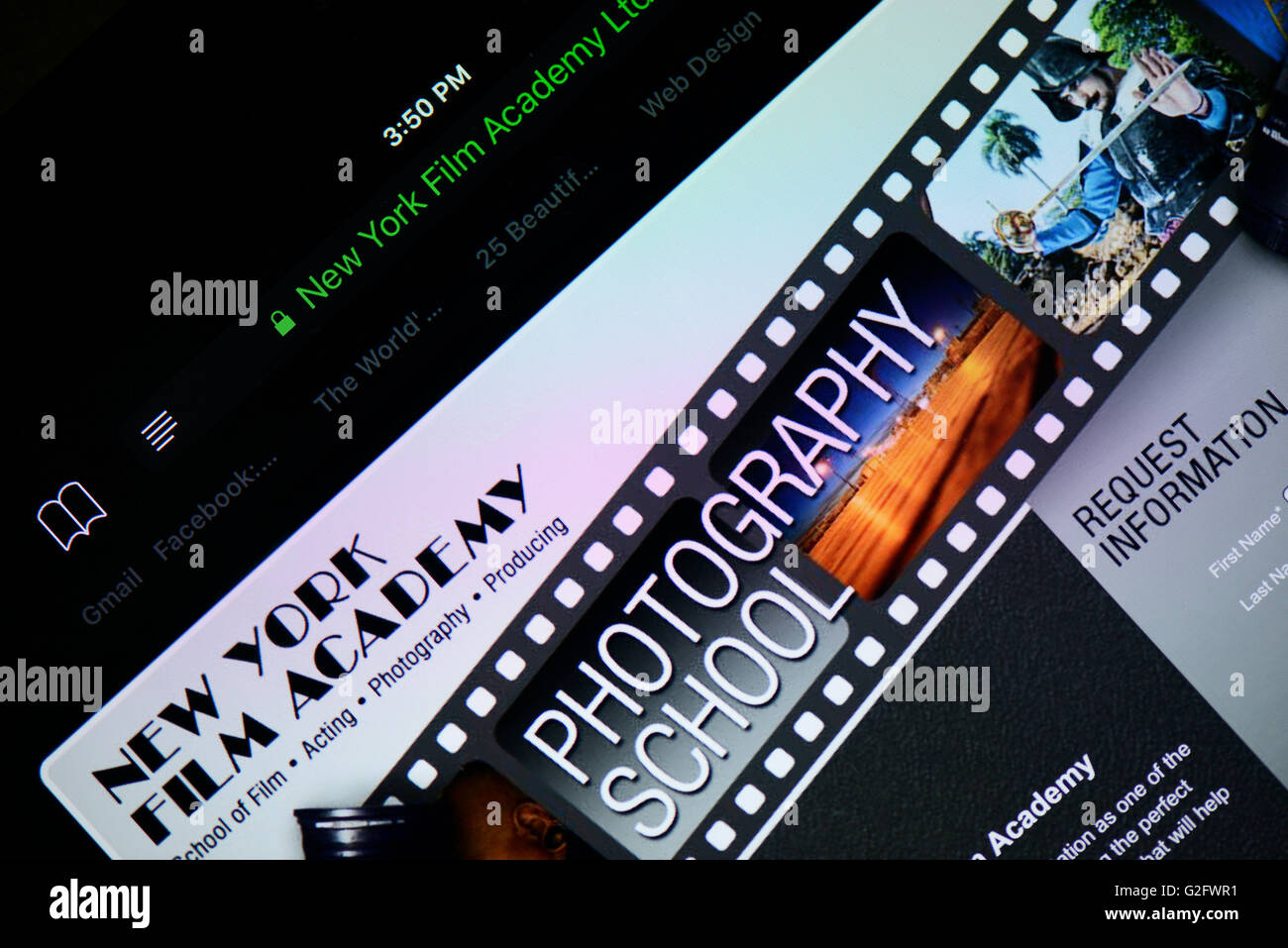 Internet explorer Browser showing New York Film Academy website ...