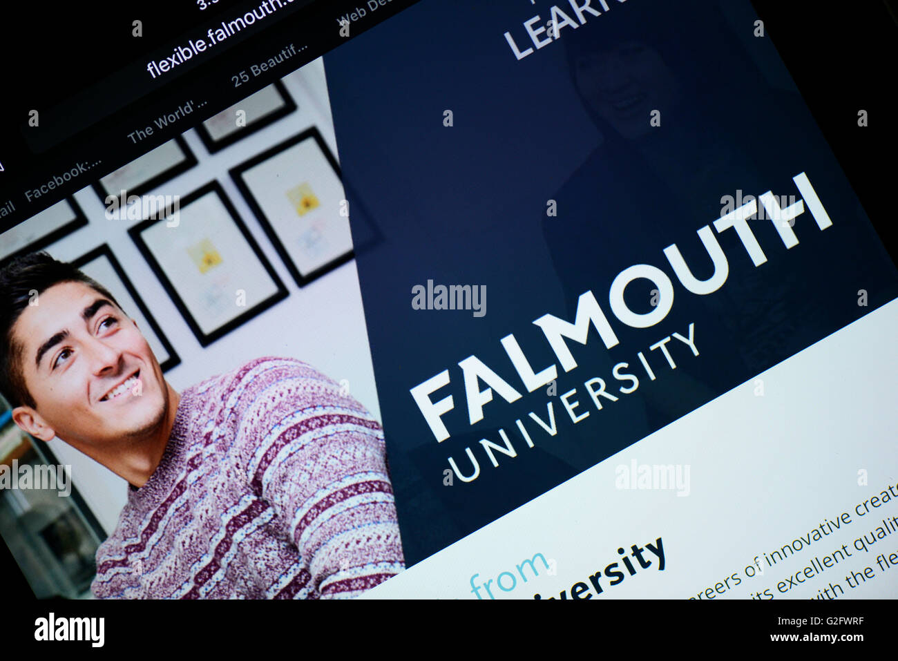 Internet explorer Browser showing Falmouth University home page ...