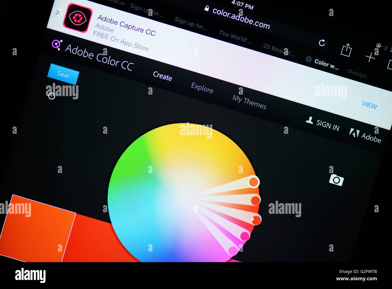 Internet explorer Browser showing Adobe color.com display its home page ...