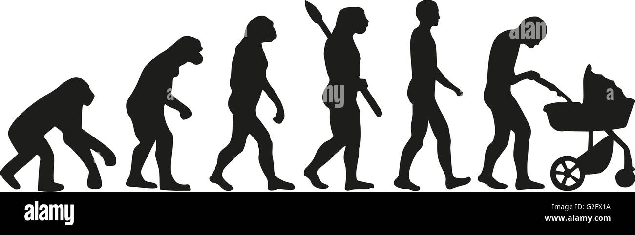 Evolution father with baby buggy Stock Photo - Alamy