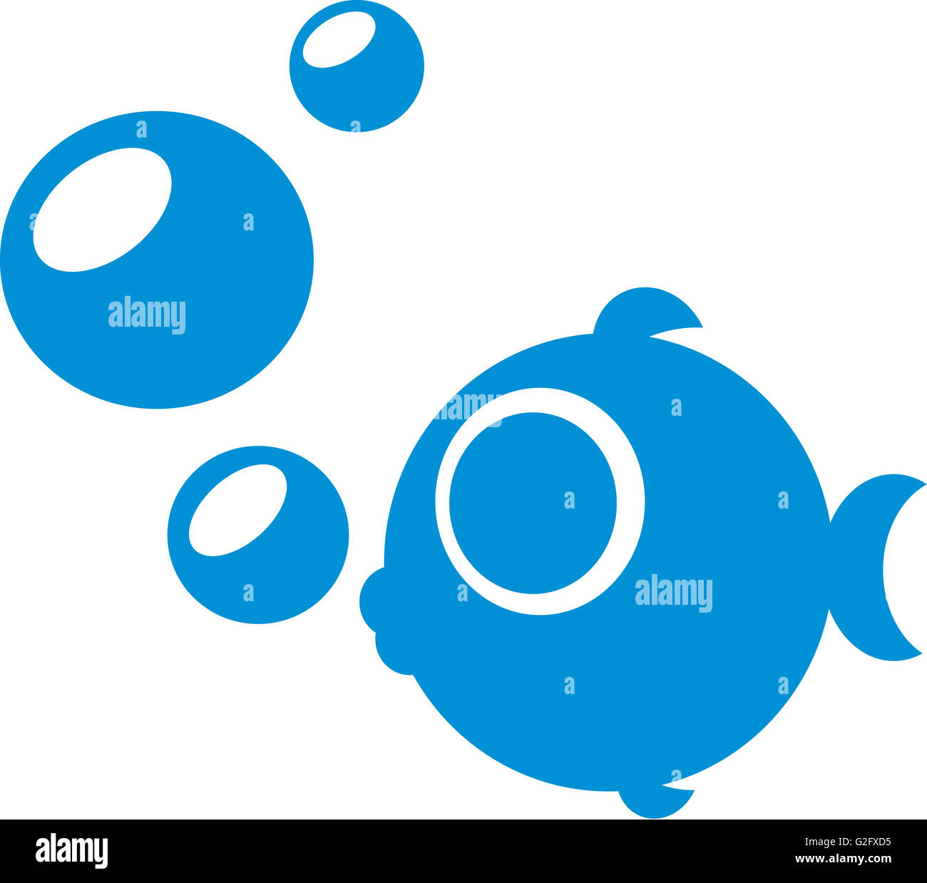 Funny fish with a big round circle and bubbles Stock Photo - Alamy