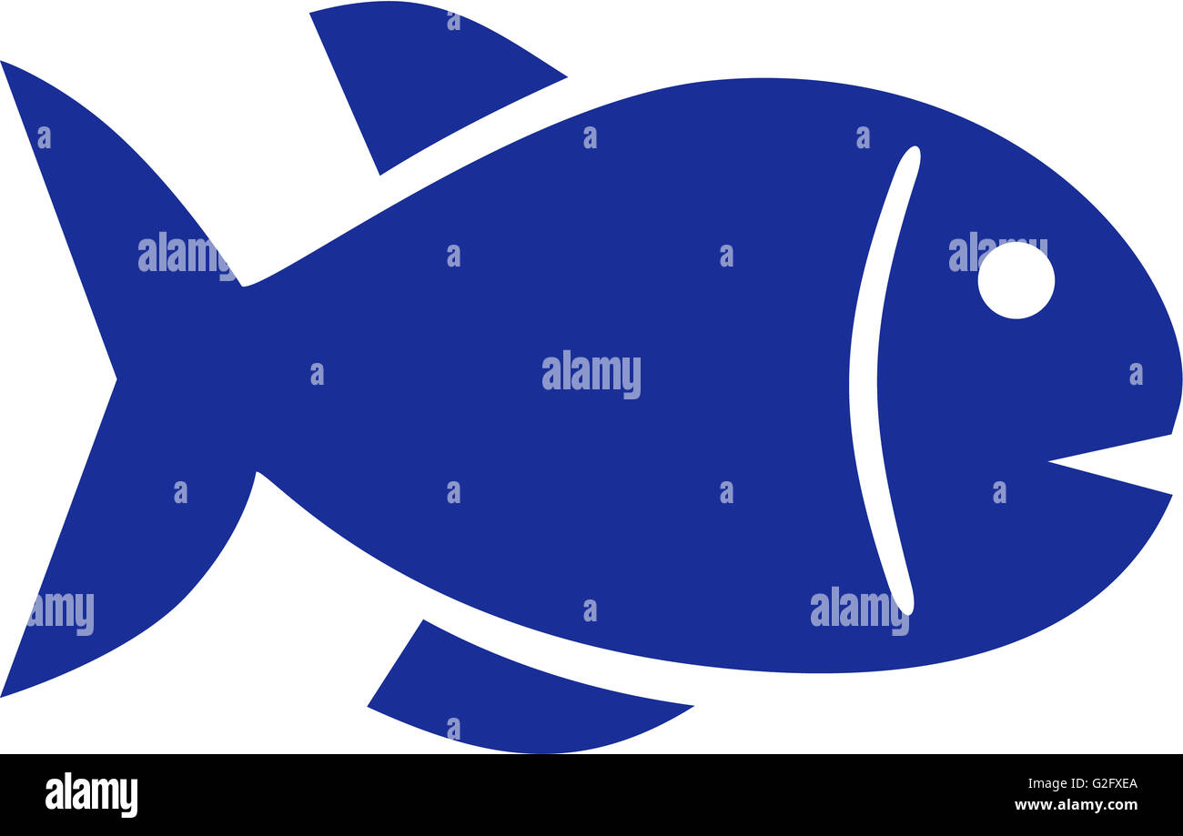 Very simple dark blue fish icon Stock Photo - Alamy