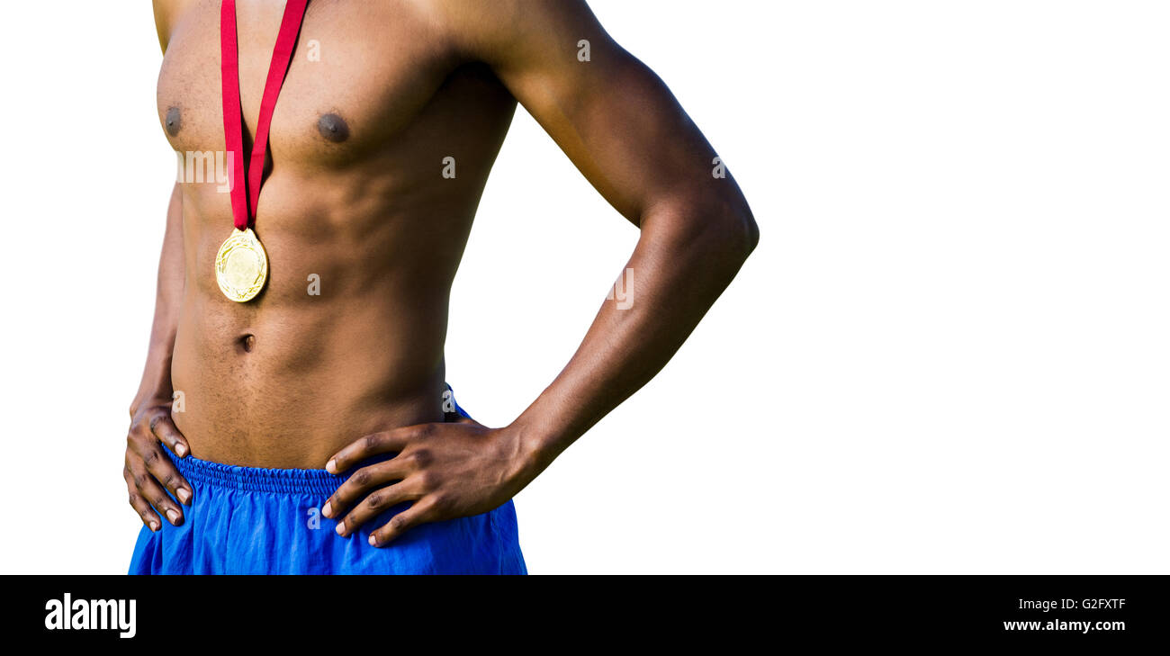 Close up of sportsman chest with a medal Stock Photo - Alamy