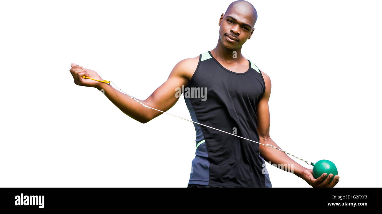 Front view of sportsman holding a hammer Stock Photo - Alamy