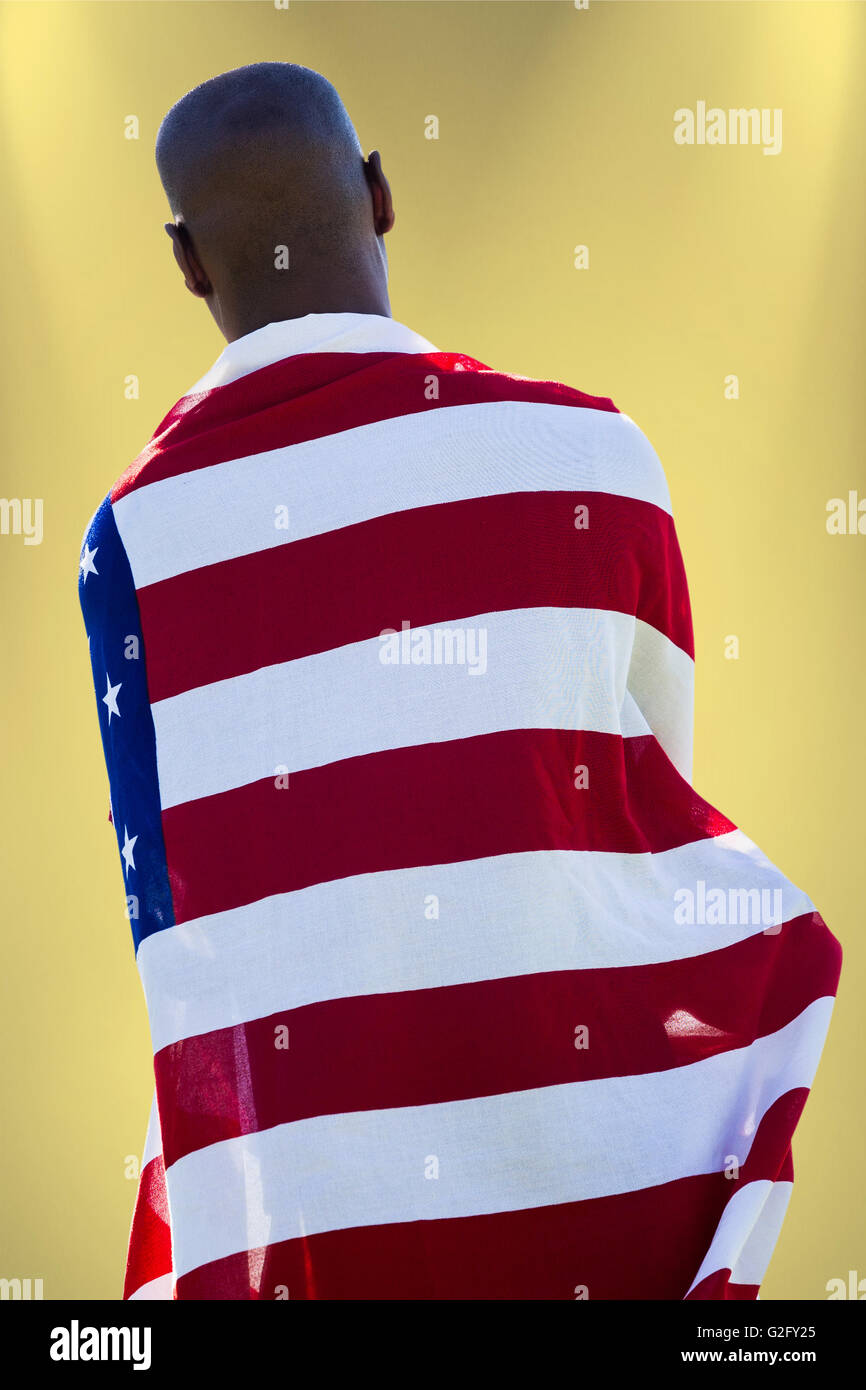 American Flag From Back View Back View Of Woman With American Flag In