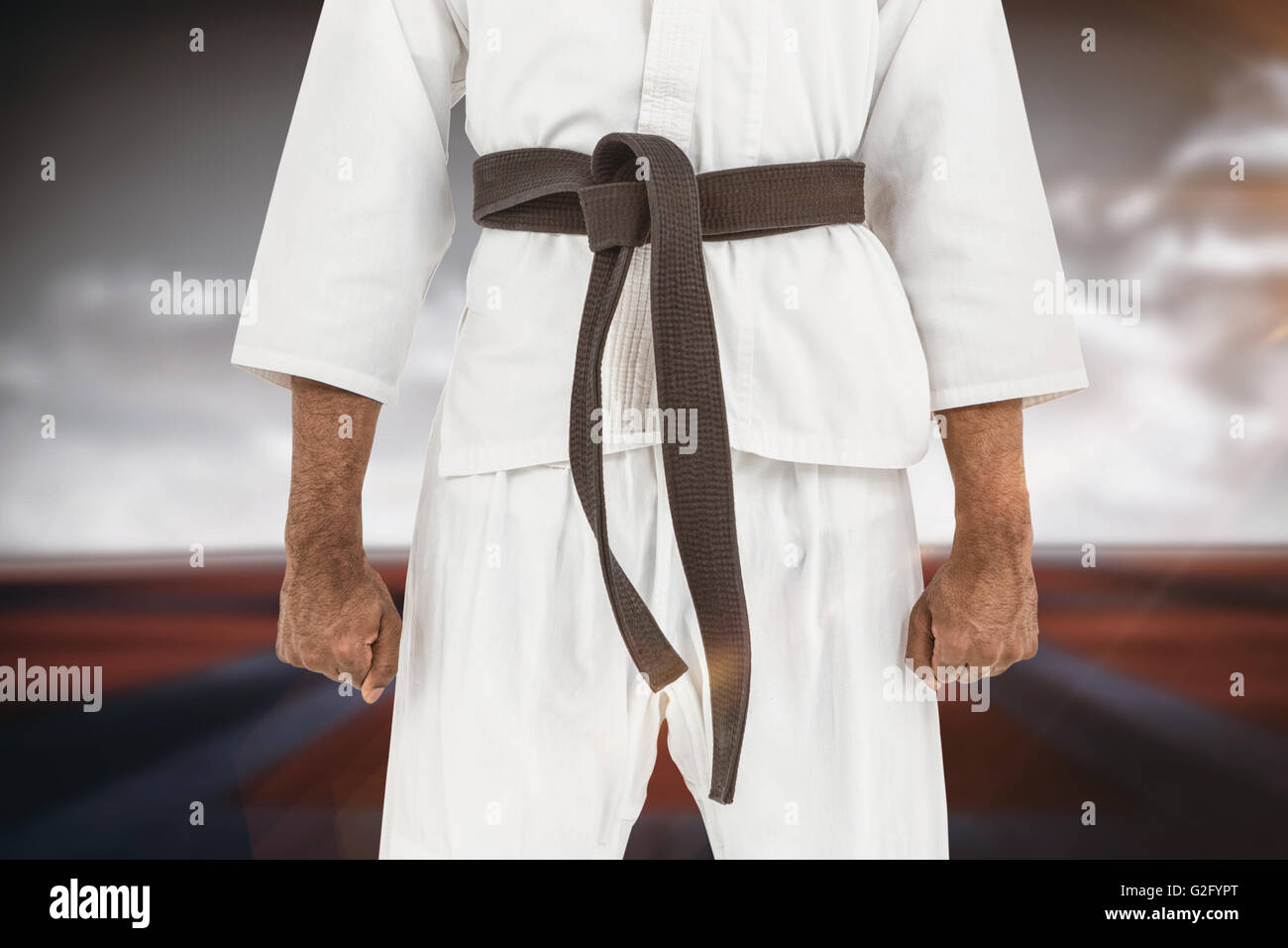 Composite image of mid section of karate player Stock Photo - Alamy