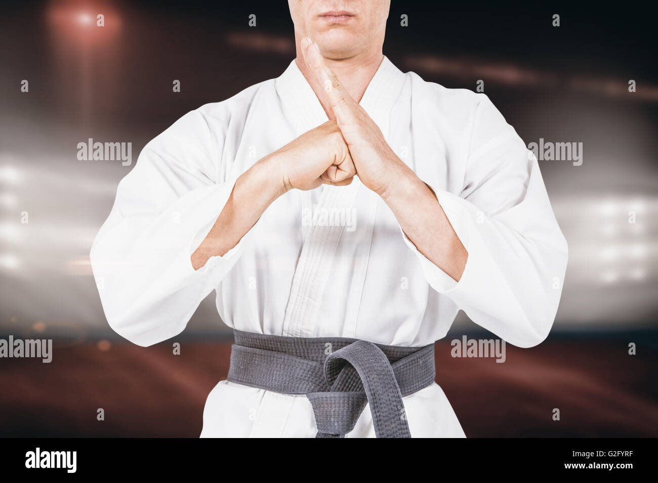 Composite image of fighter performing hand salute Stock Photo - Alamy