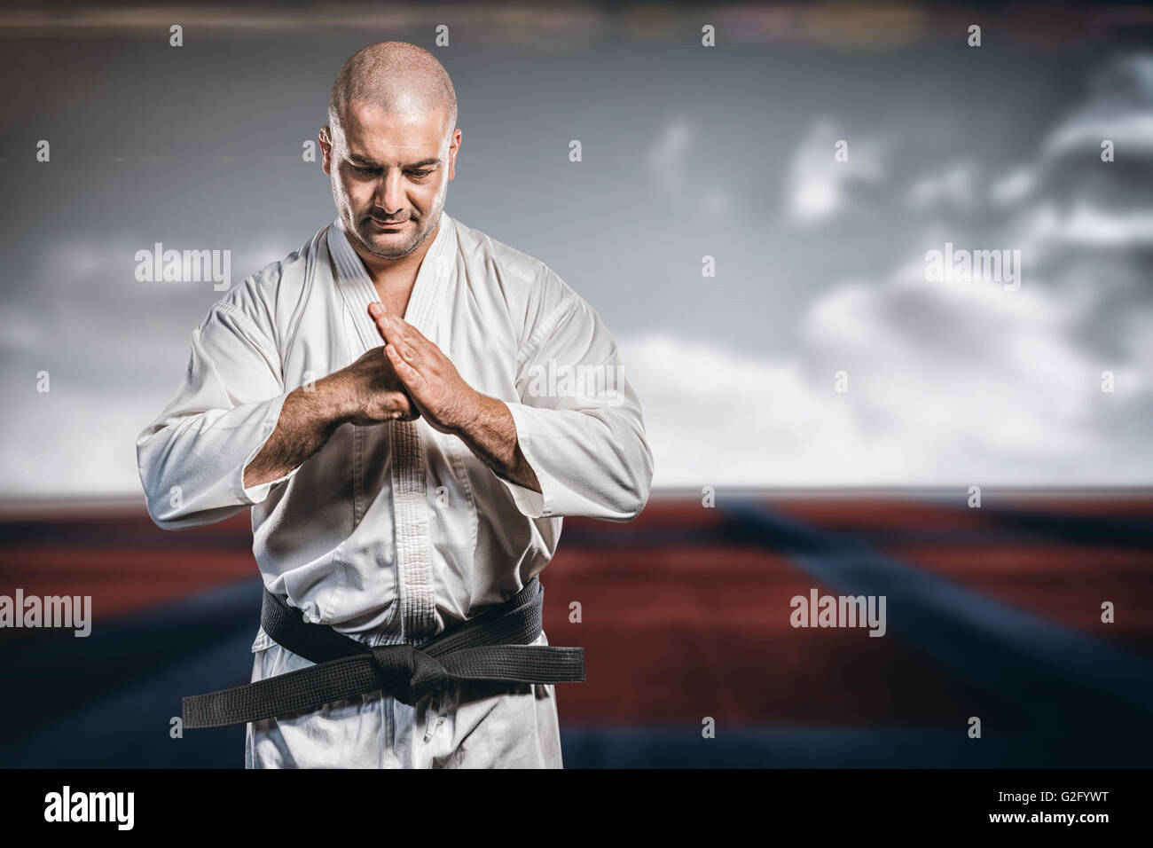 Composite image of fighter performing hand salute Stock Photo - Alamy