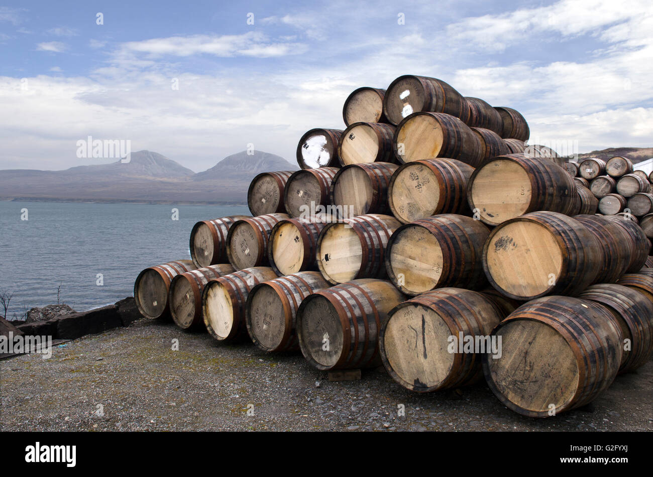 whisky barrels,bunnahabhain distillery,islay,scotland Stock Photo - Alamy