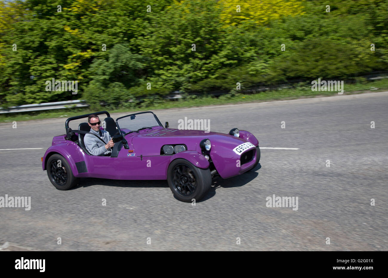 Caterham car, side view, motion blur, moving cars at Pendle Power Fest ...