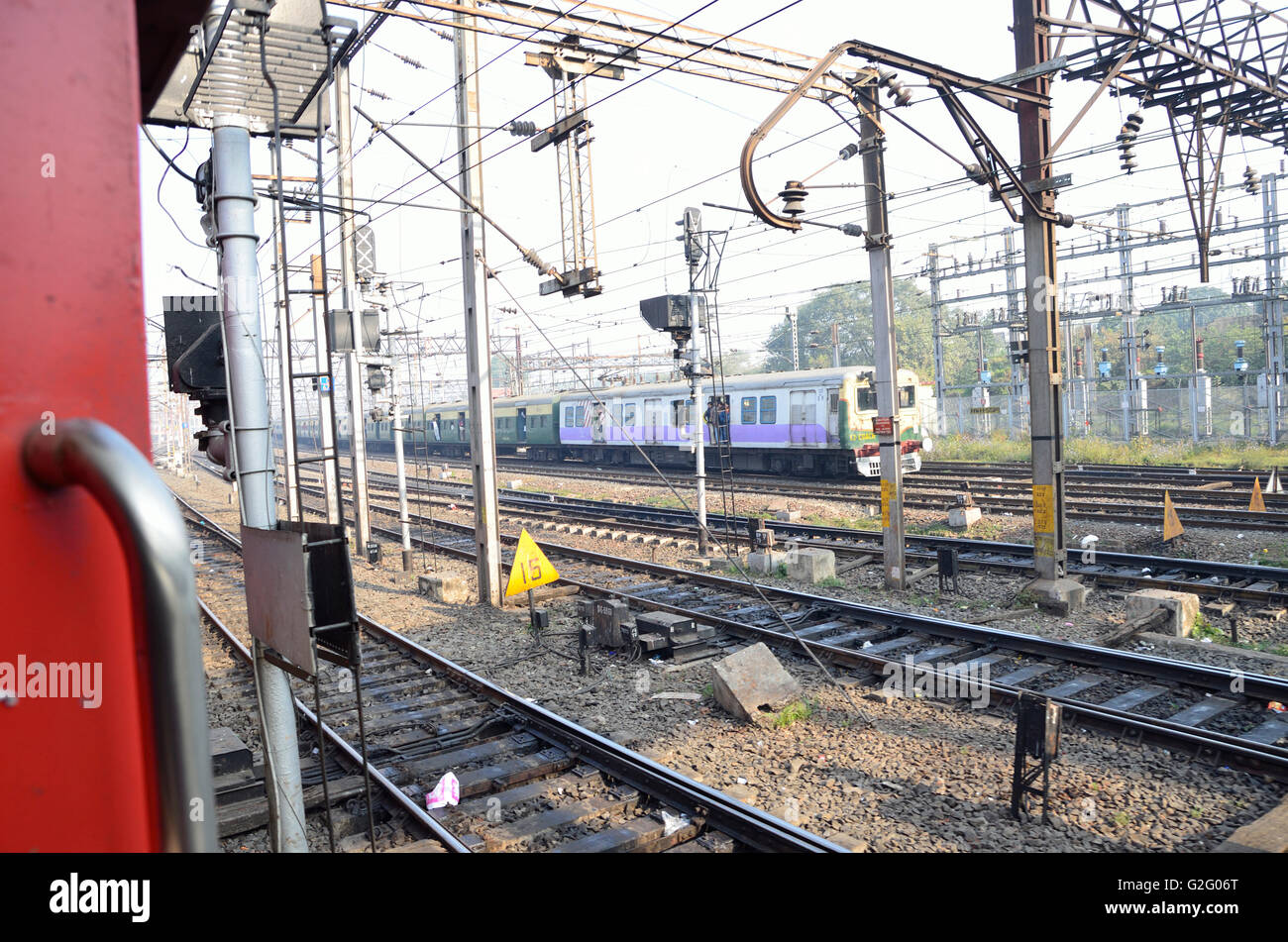 Electric Multiple Unit or EMU commuter trains, Howrah Station yard ...