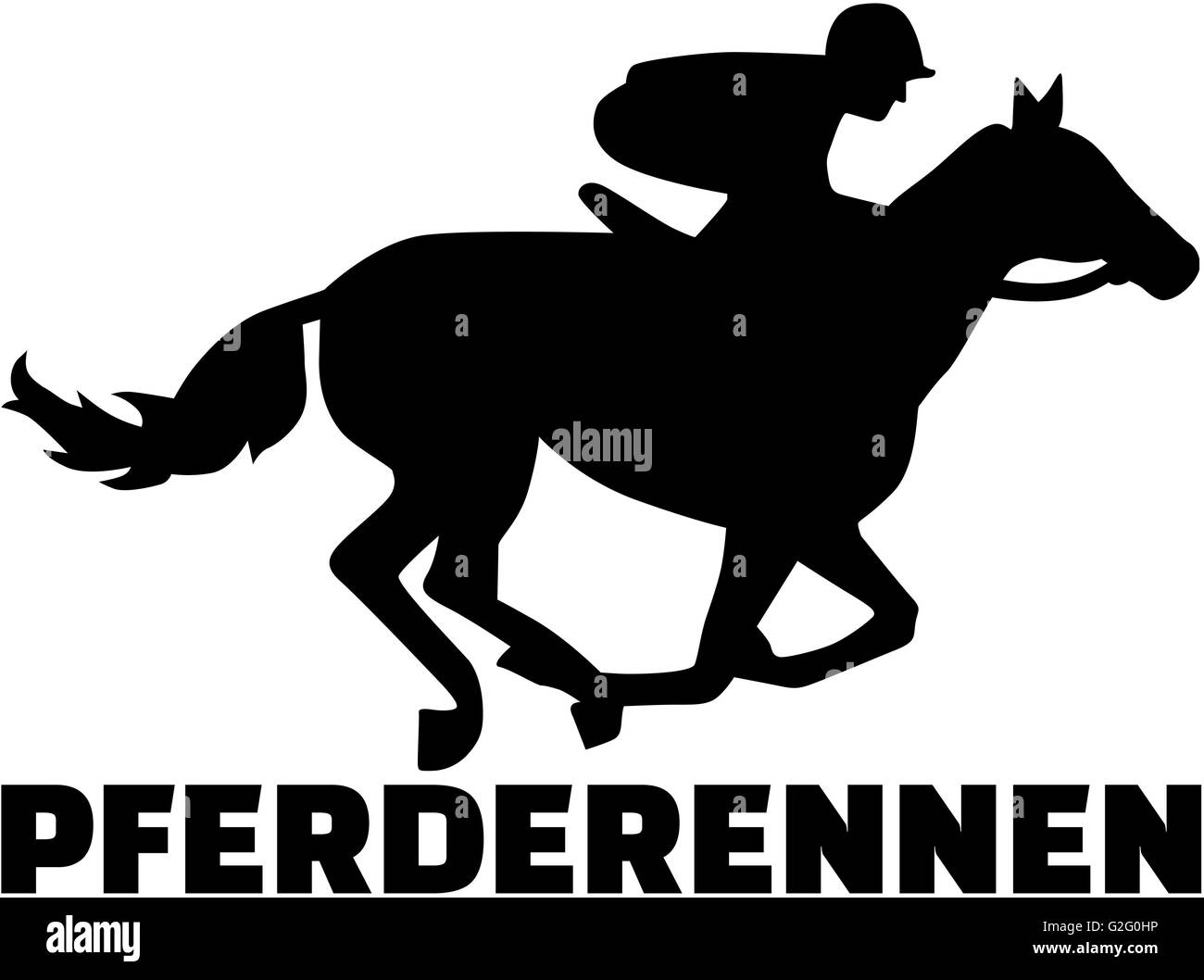 Racing horse with rider and german word Stock Photo - Alamy