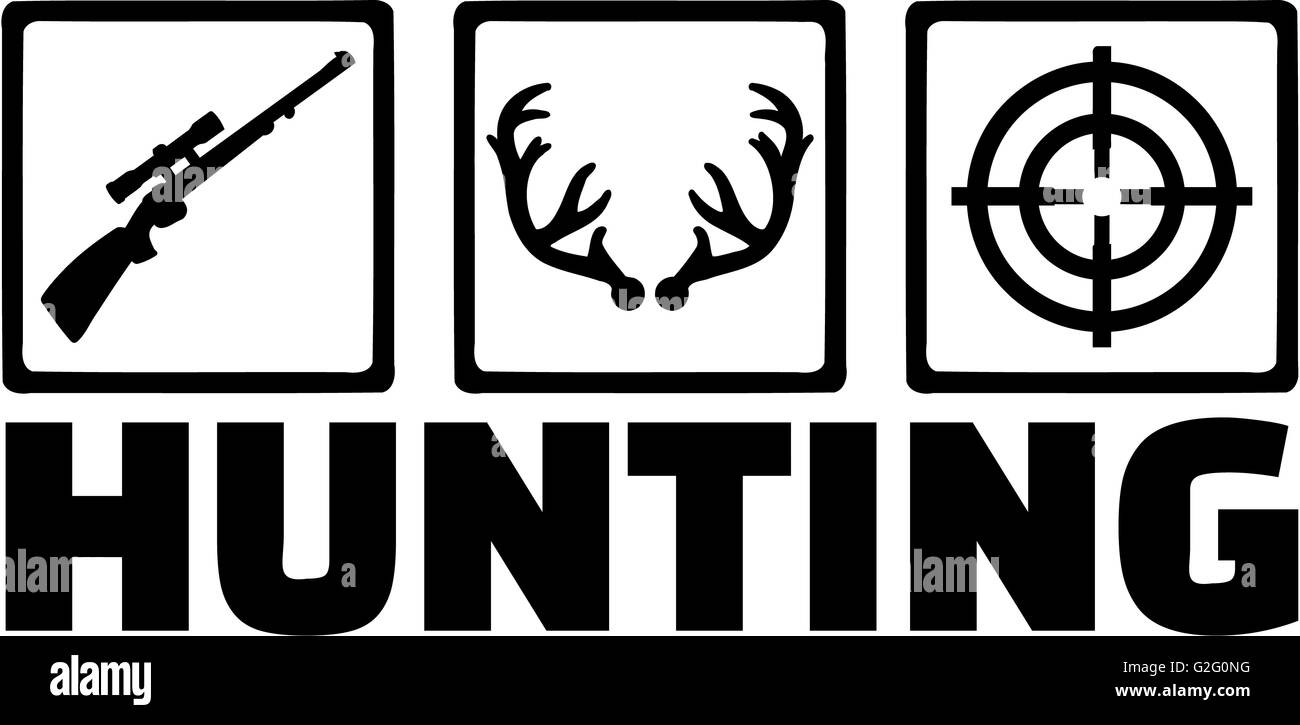 Hunting icons with word Stock Photo - Alamy