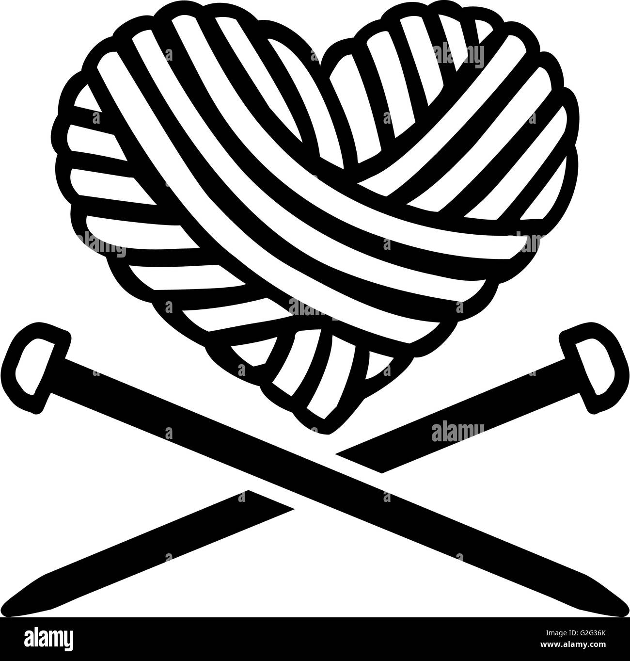 Knitting needles and wool illustration Black and White Stock Photos ...