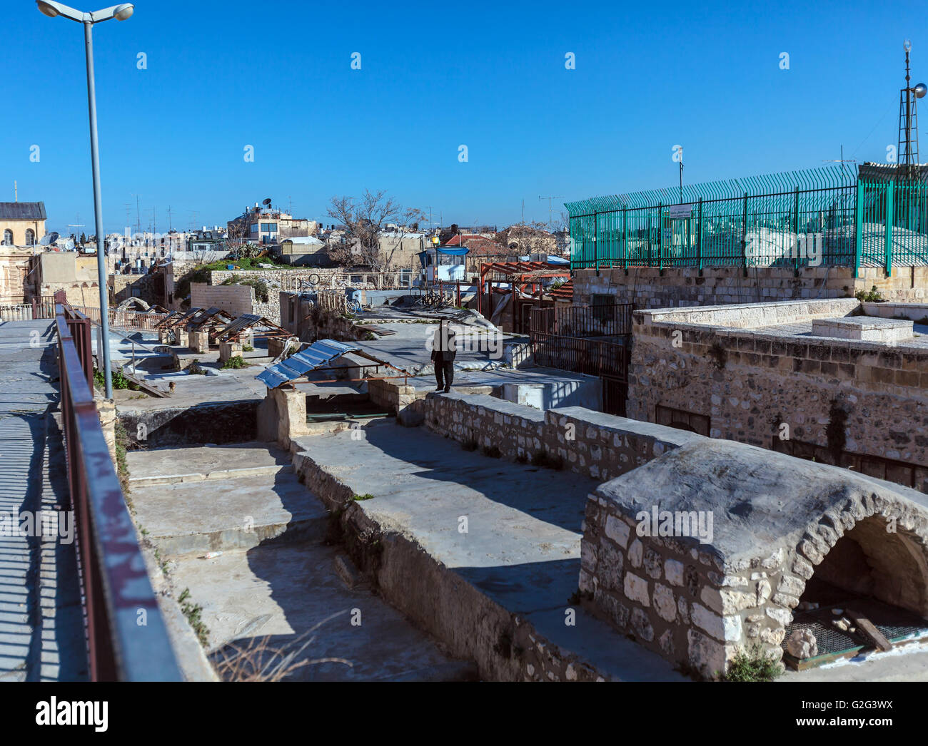 JERUSALEM, ISRAEL - FEBRUARY 20, 2013: Native people using roofs to ...