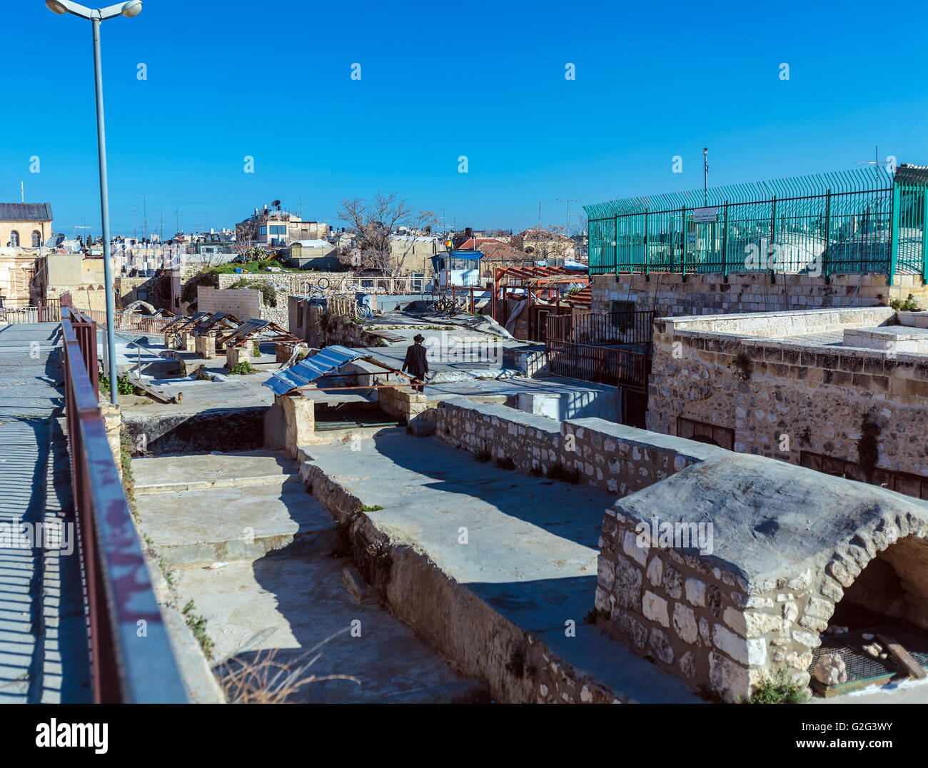 JERUSALEM, ISRAEL - FEBRUARY 20, 2013: Native people using roofs to ...
