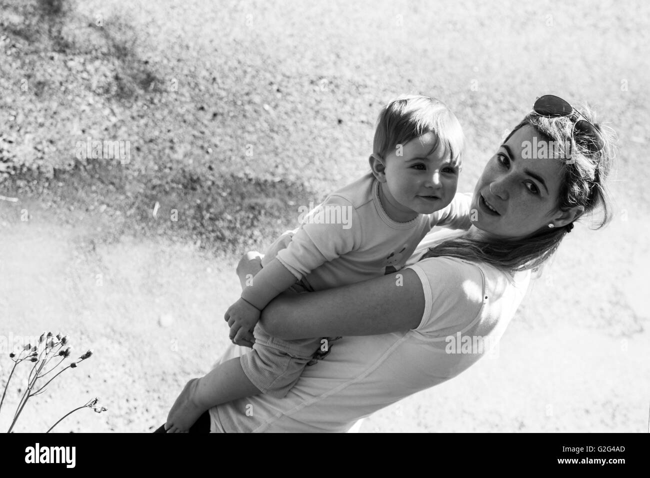 Mother Holding Child, High Angle View Stock Photo - Alamy
