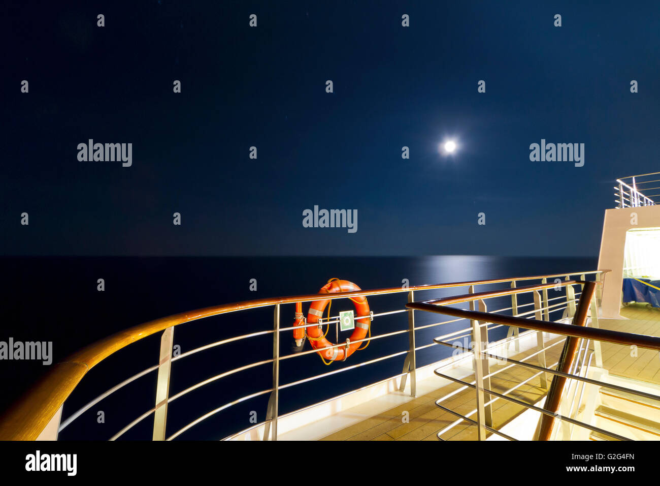 Ship Deck at Night With Moon Above Stock Photo - Alamy