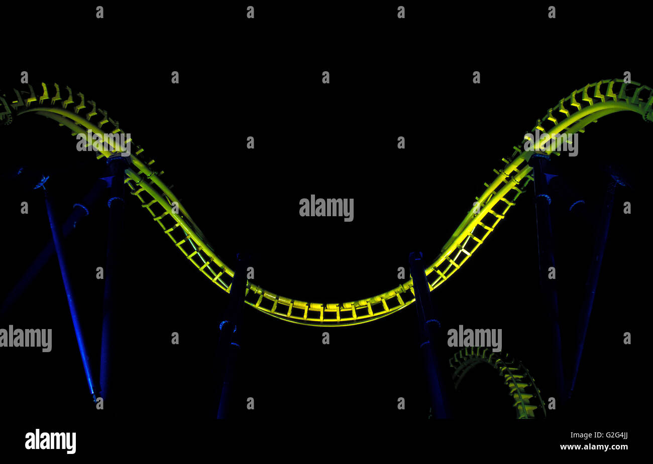 Yellow Roller Coaster at Night, Detail Stock Photo - Alamy