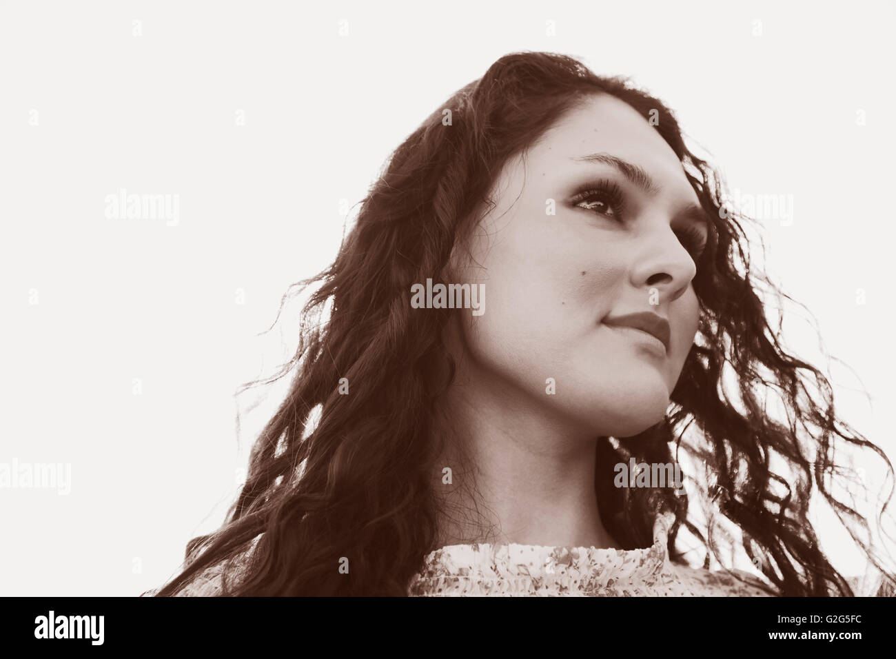 Contemplative Young Woman, Low Angle View, Portrait Stock Photo - Alamy