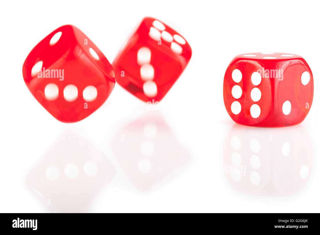 Three red dice isolated on white background with reflection Stock Photo ...