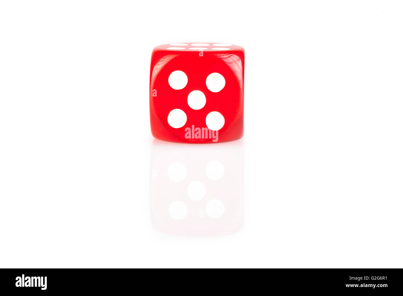 One red dice isolated on white background with reflection Stock Photo ...