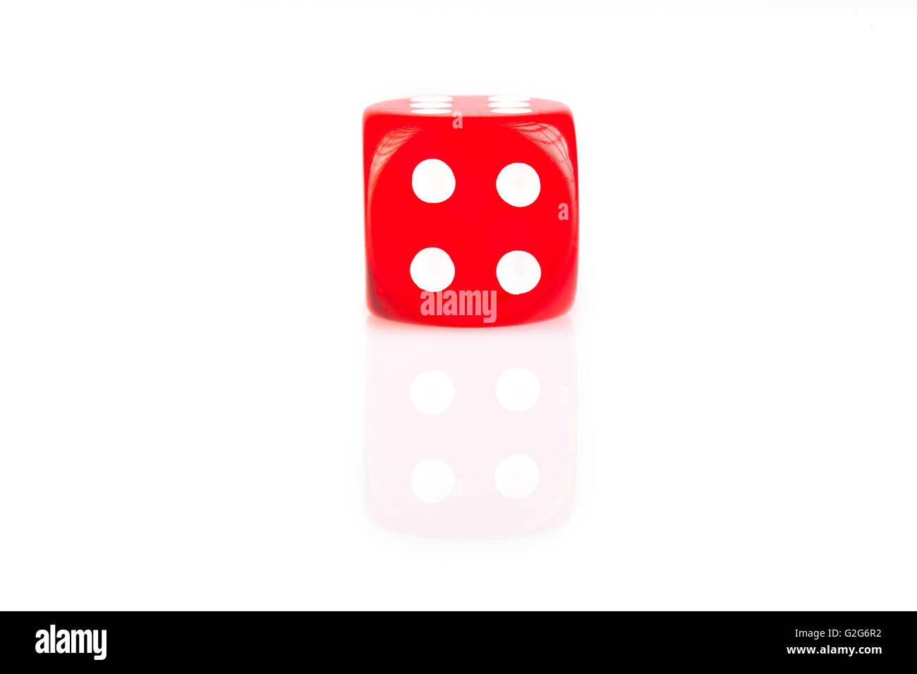 One red dice isolated on white background with reflection Stock Photo ...