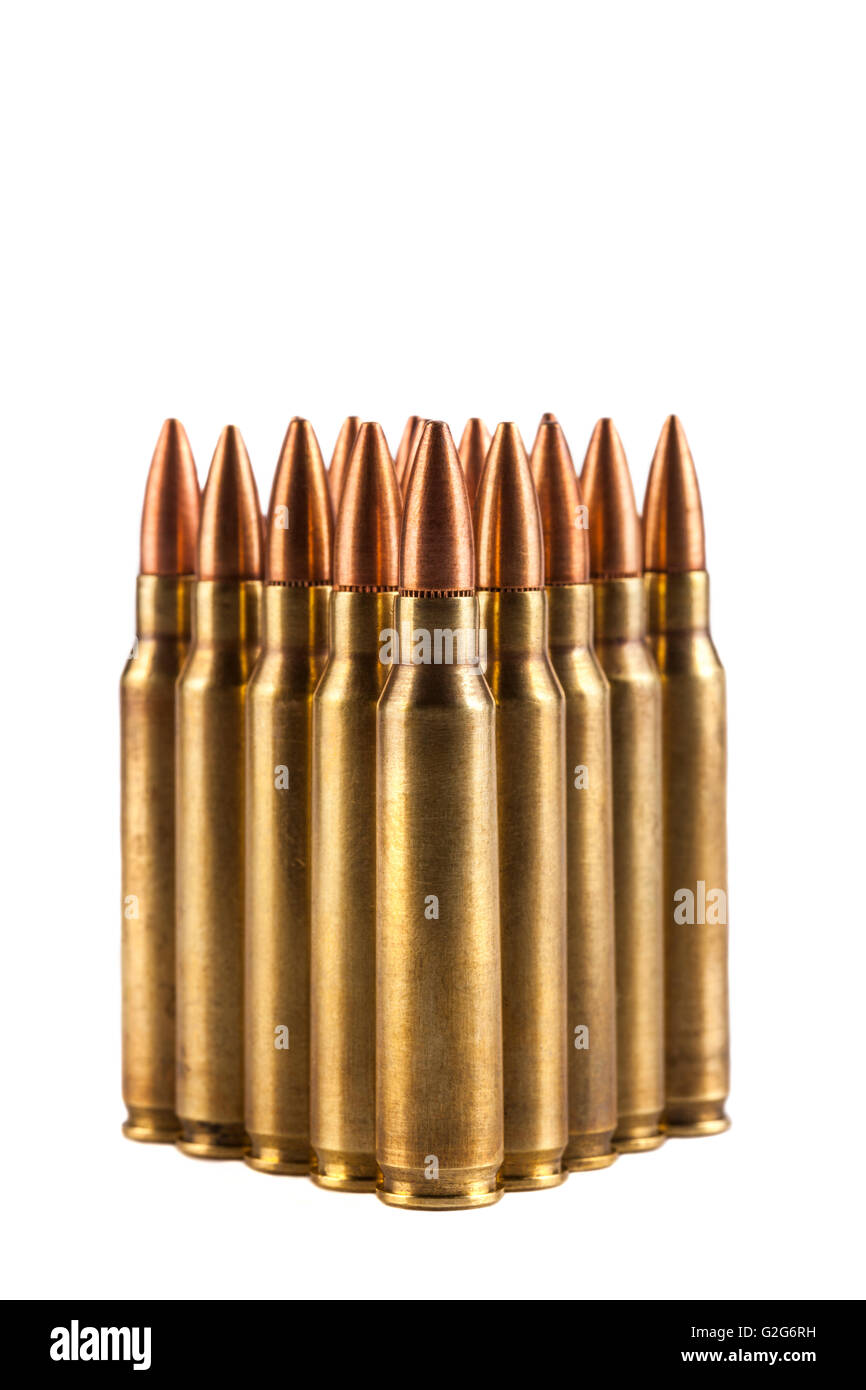 Rifle bullets close-up isolated on white background Stock Photo - Alamy