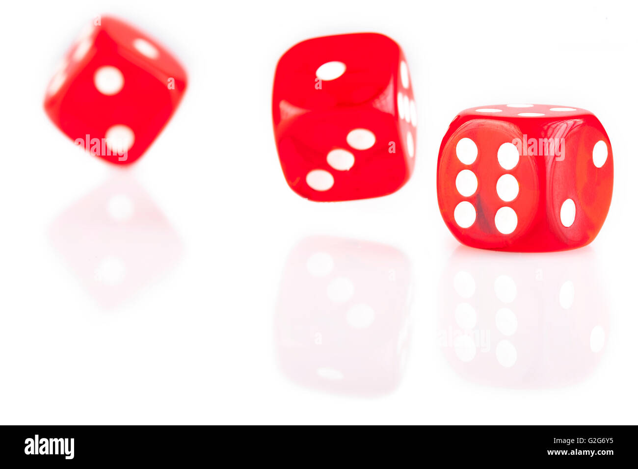 Three red dice isolated on white background with reflection Stock Photo ...