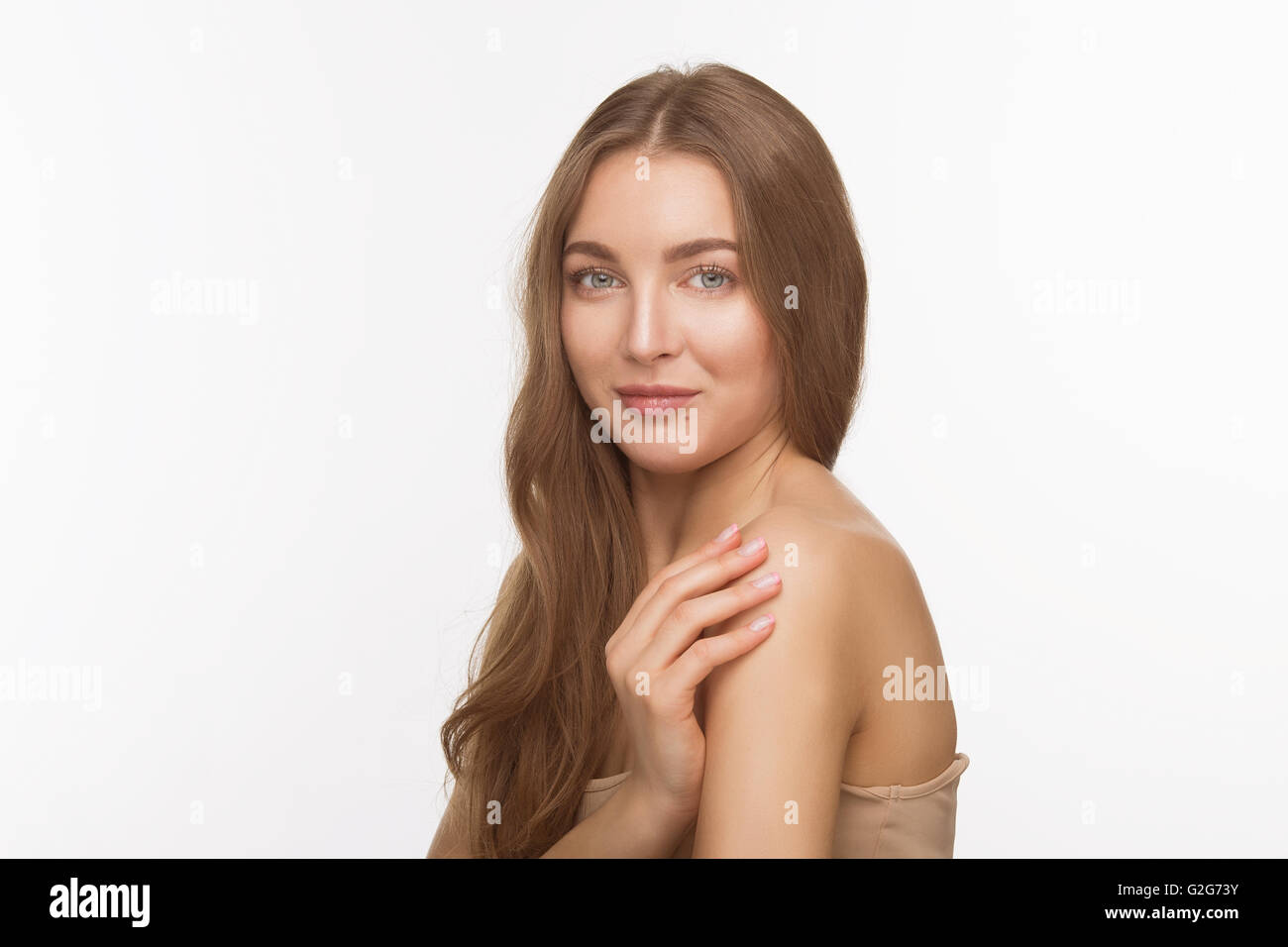 Beautiful model lady over white background in studio Stock Photo - Alamy