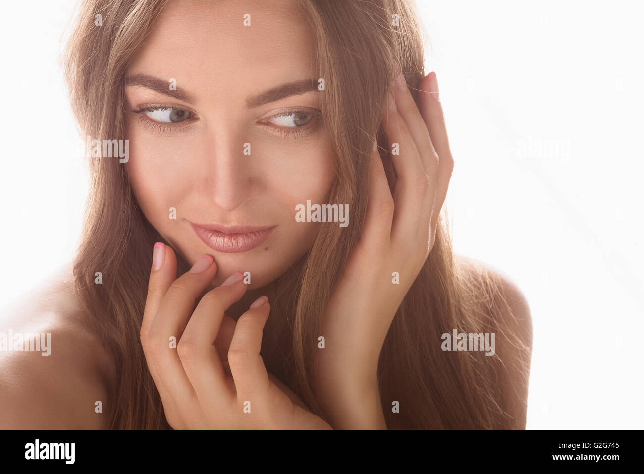 Beautiful model lady over white background in studio Stock Photo - Alamy