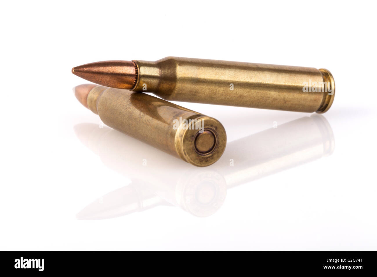 Two rifle bullets isolated on white background with reflection Stock ...