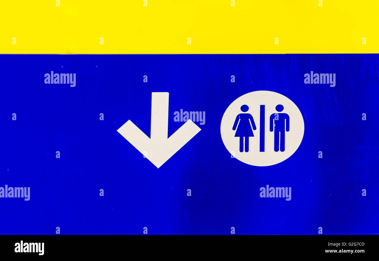 public bathrooms blue signal Stock Photo - Alamy