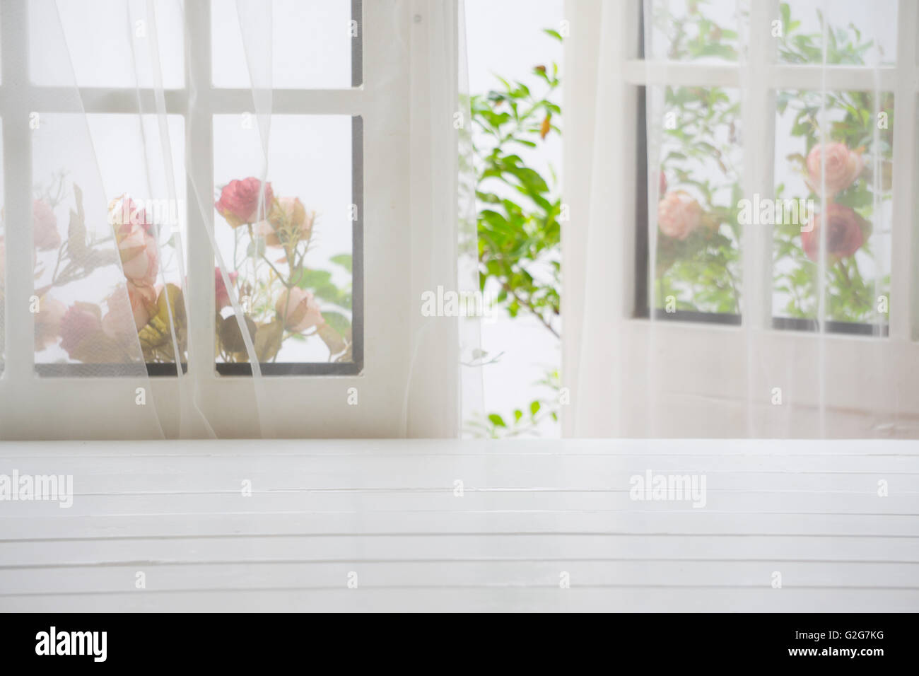 Wooden over summer window background Stock Photo - Alamy