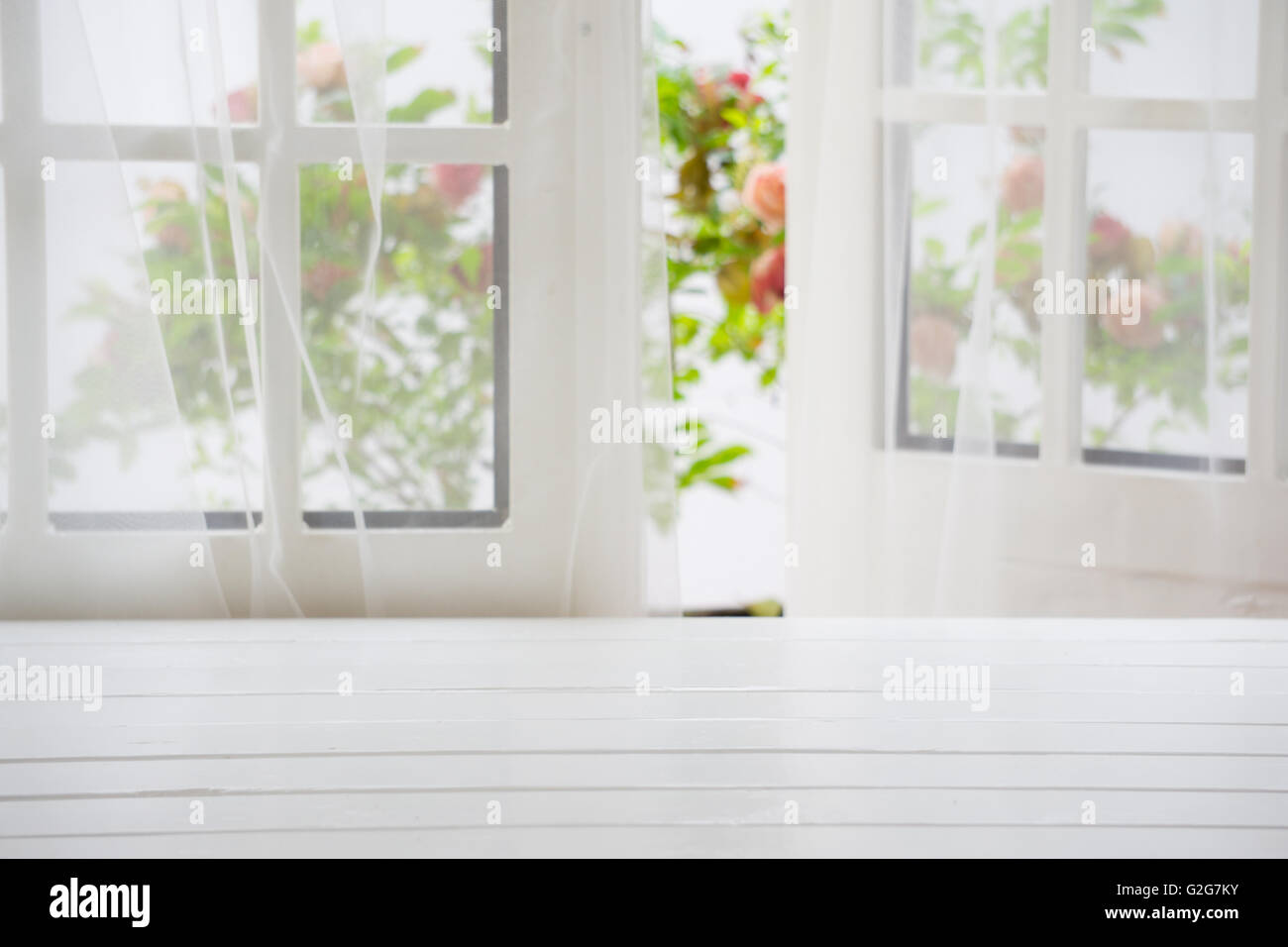 Wooden over summer window background Stock Photo - Alamy