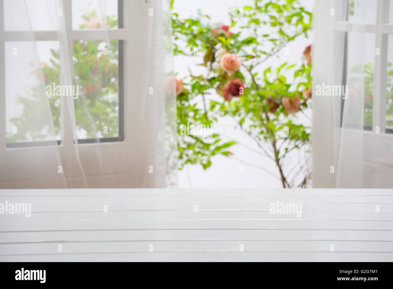 Wooden over summer window background Stock Photo - Alamy