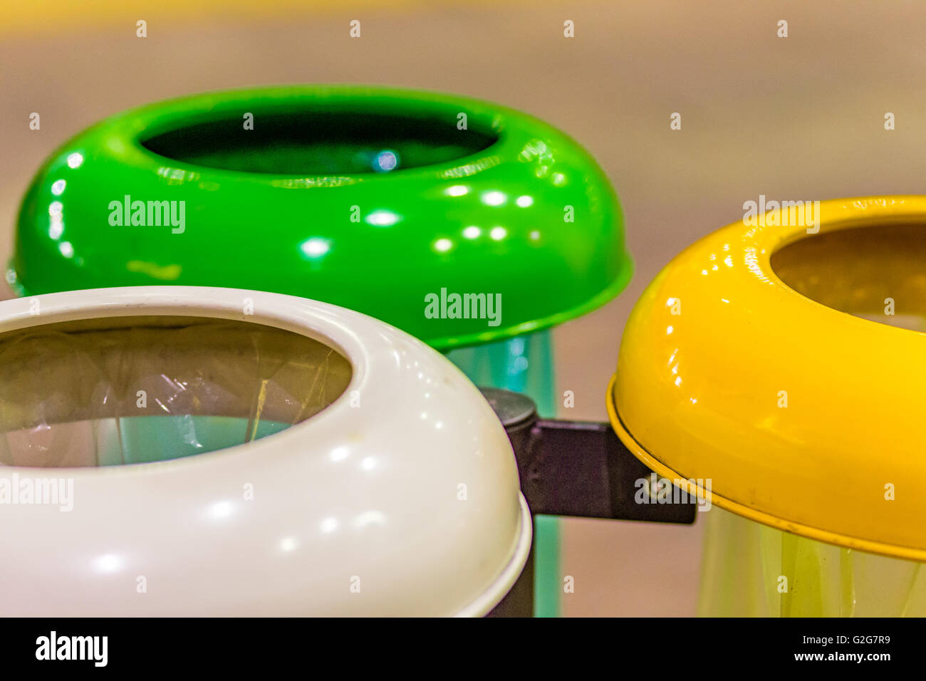 Blue yellow green recycling bins hi-res stock photography and images ...