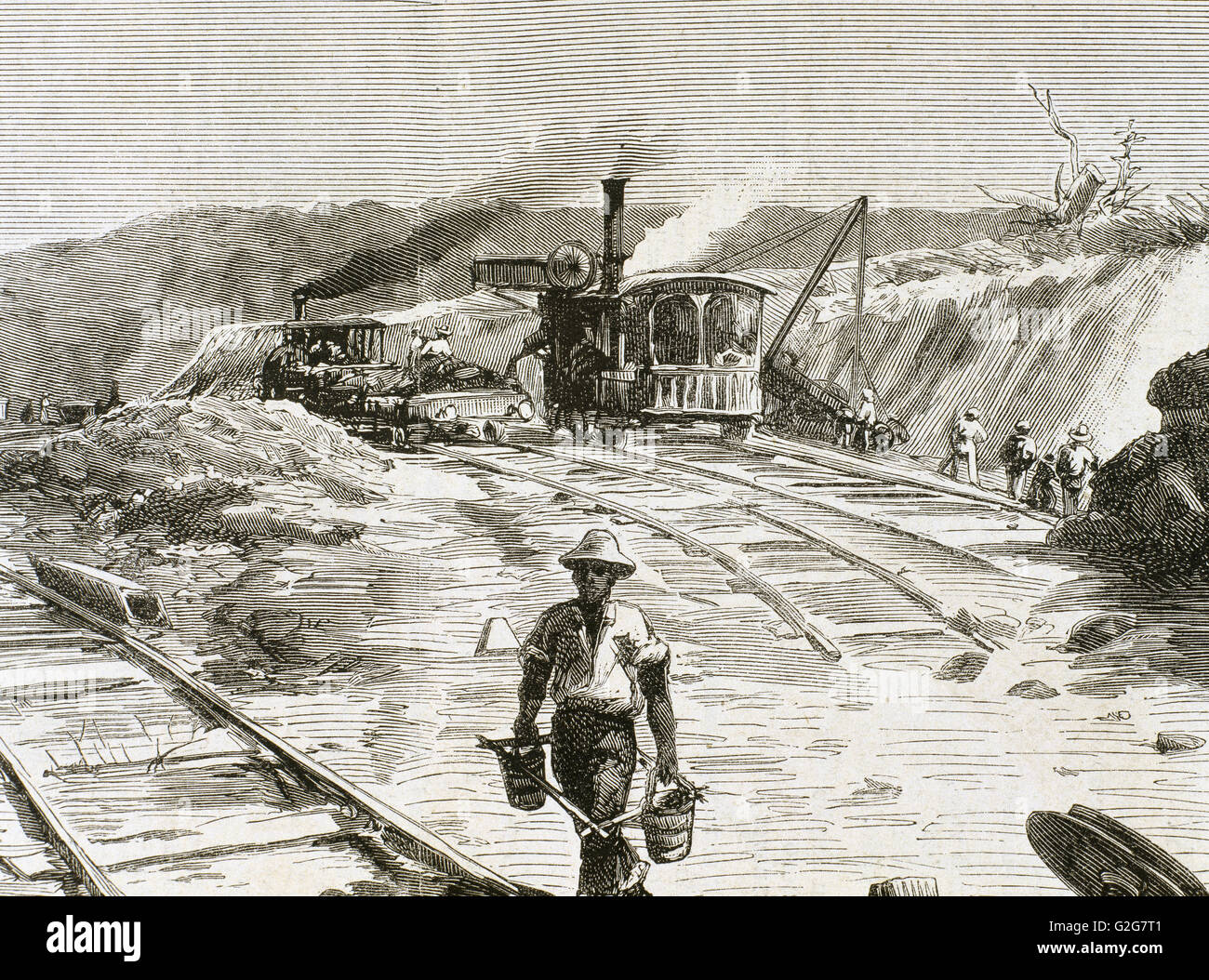 Construction of Panama Canal, executed by the company of Ferdinand ...