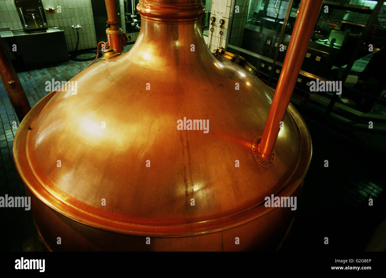 Germany - Duesseldorf. Copper plated beer brewing barrels Stock Photo ...