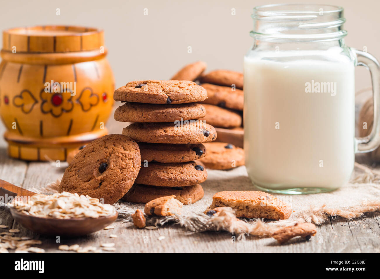 Chocolate chip cookies with milk Stock Photo - Alamy