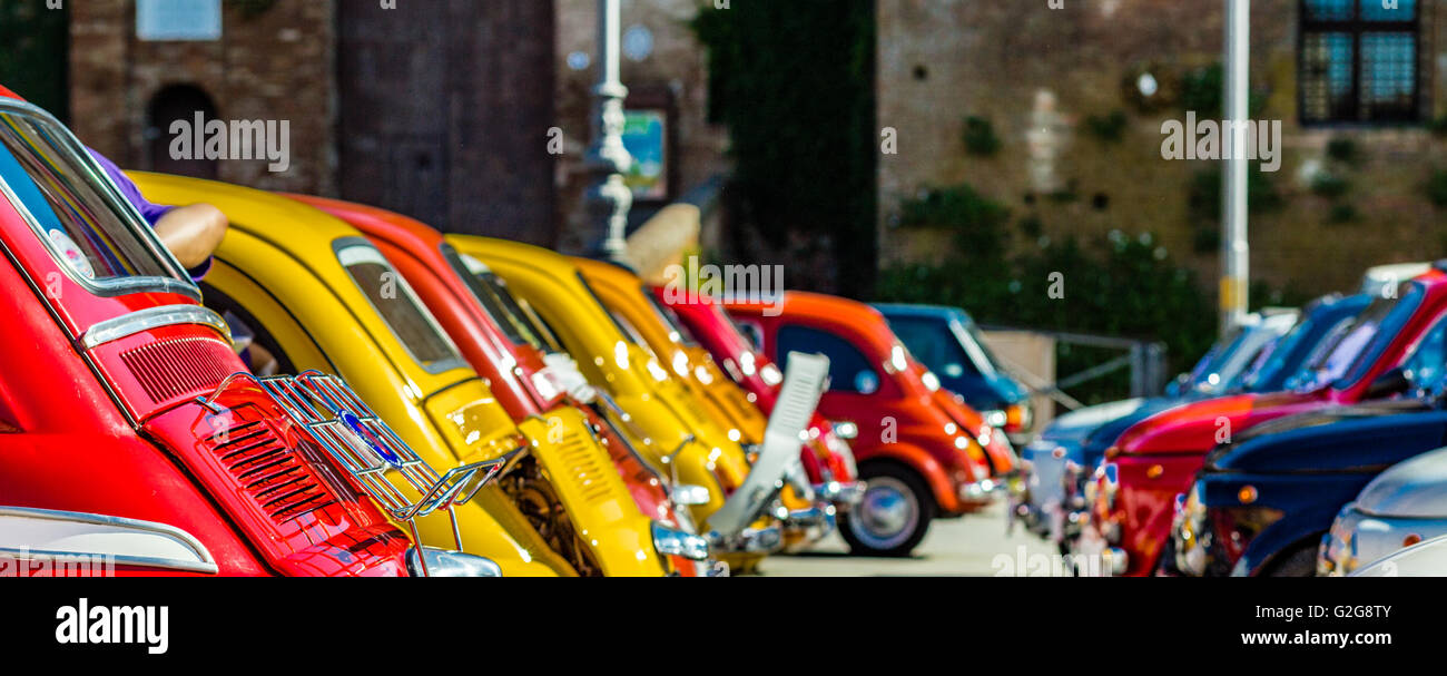 Vintage Car with bright colors, Italian cars parked in rows Stock Photo ...
