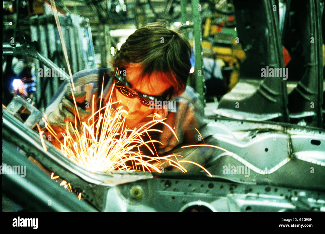 Germany stuttgart zuffenhausen porsche factory welding weld sparks ...